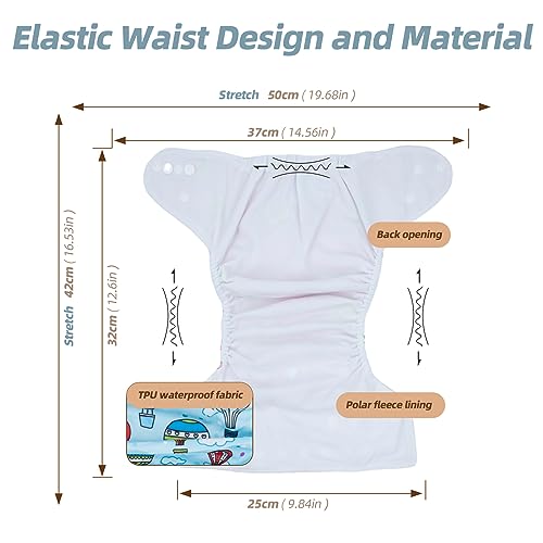 Baby Cloth Nappies for Babies 10 Pack Washable Nappies Diapers 5 Cloth Diapers & 5 Reusable Nappies Inserts Adjustable Super Absorbent Pocket Nappy for Infants (Blue Bear Balloon Flamingo)