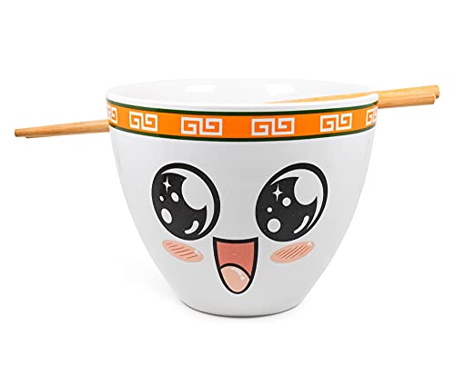 Boom Trendz Bowl Bop Pho-Kin Good Japanese Ceramic Dinnerware Set | Includes 16-Ounce Ramen Noodle and Wooden Chopsticks Asian Food Dish For Home & Kitchen Kawaii Anime Gifts,Snack Collectible Orange