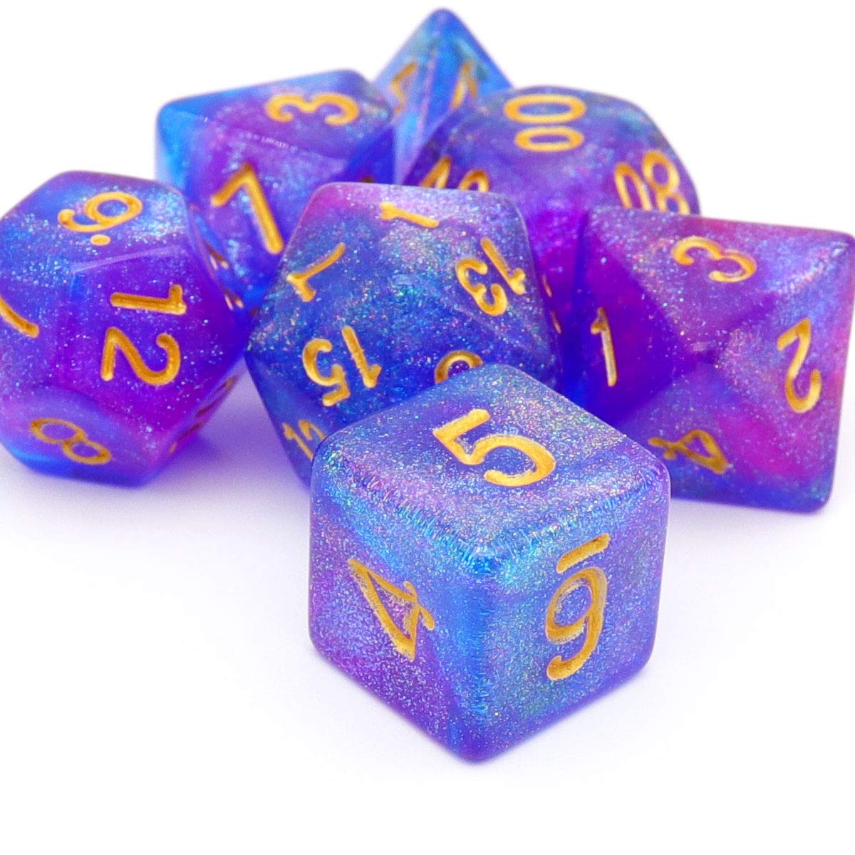 Haxtec DND Dice Set Blue Purple Iridescent Glitter Polyhedral D&D Dice for RPGs-Twilight