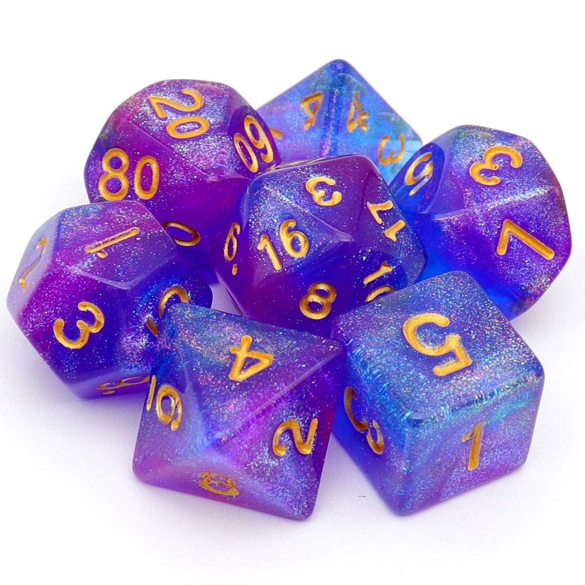 Haxtec DND Dice Set Blue Purple Iridescent Glitter Polyhedral D&D Dice for RPGs-Twilight