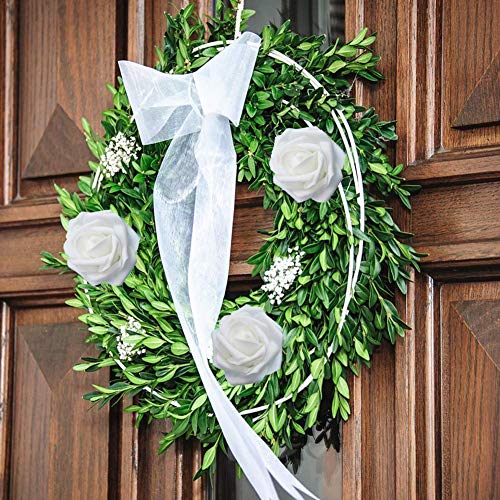 Artificial Flowers 25pcs White Real Looking Foam Rose Fake Flowers with Stem/Leaves for DIY Wedding Bouquets Centerpieces Floral Arrangments Home Party Decorations