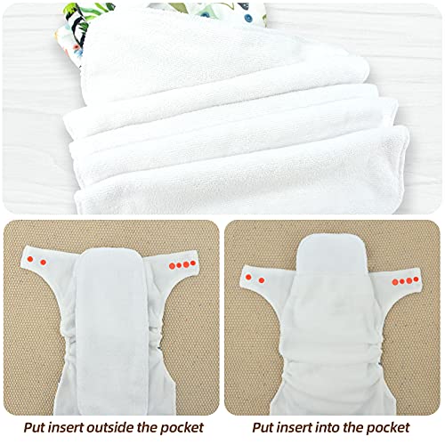 Baby Cloth Nappies for Babies 10 Pack Washable Nappies Diapers 5 Cloth Diapers & 5 Reusable Nappies Inserts Adjustable Super Absorbent Pocket Nappy for Infants (Blue Bear Balloon Flamingo)