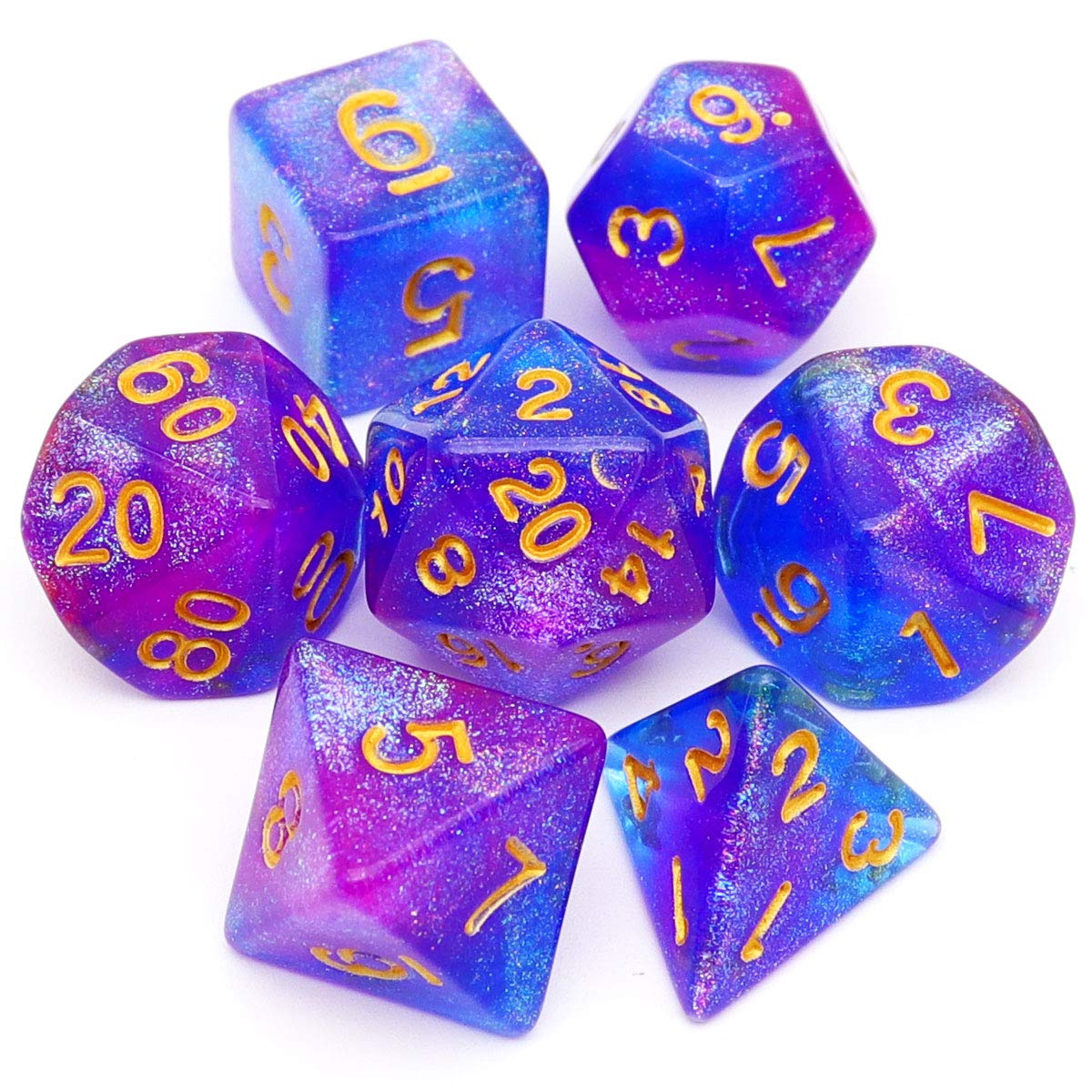 Haxtec DND Dice Set Blue Purple Iridescent Glitter Polyhedral D&D Dice for RPGs-Twilight