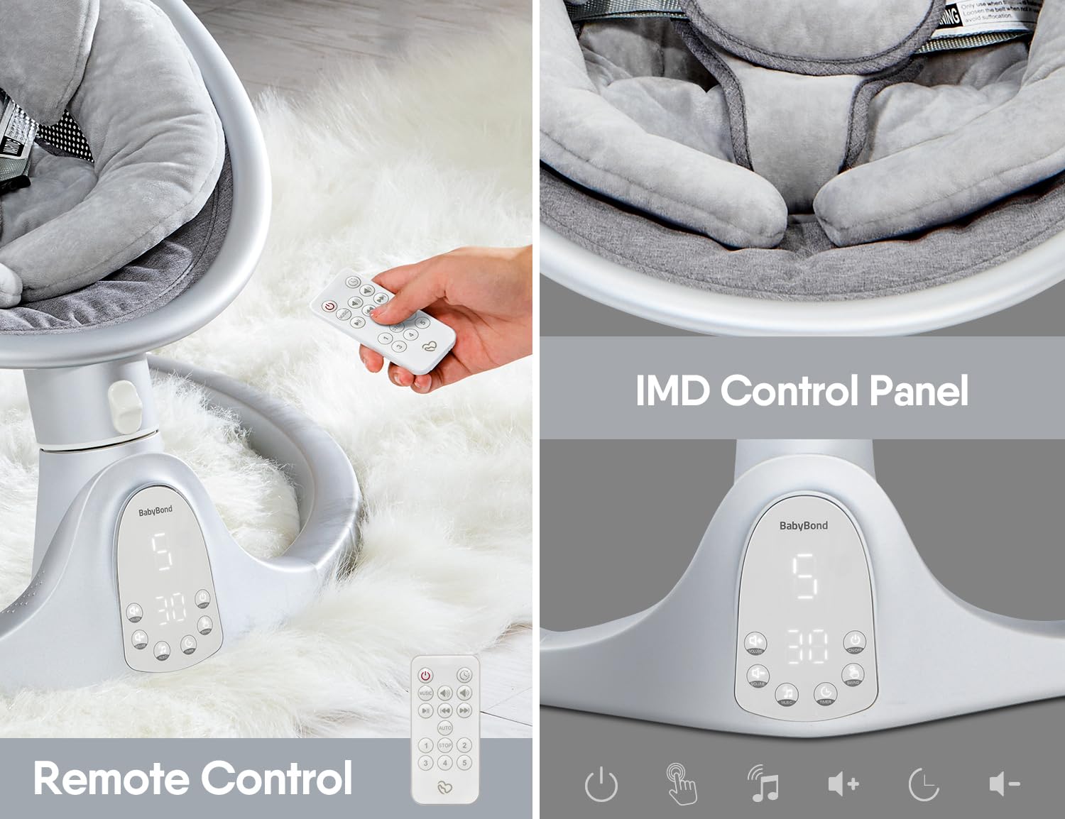 BabyBond Baby Gift Set Includes Bluetooth Baby Swing and Infant Insert, Portable Baby Swing with 10 Preset Lullabies, 5-Point Harness, 5 Speeds and Remote Control, Newborn Insert for 0-3 Months Baby