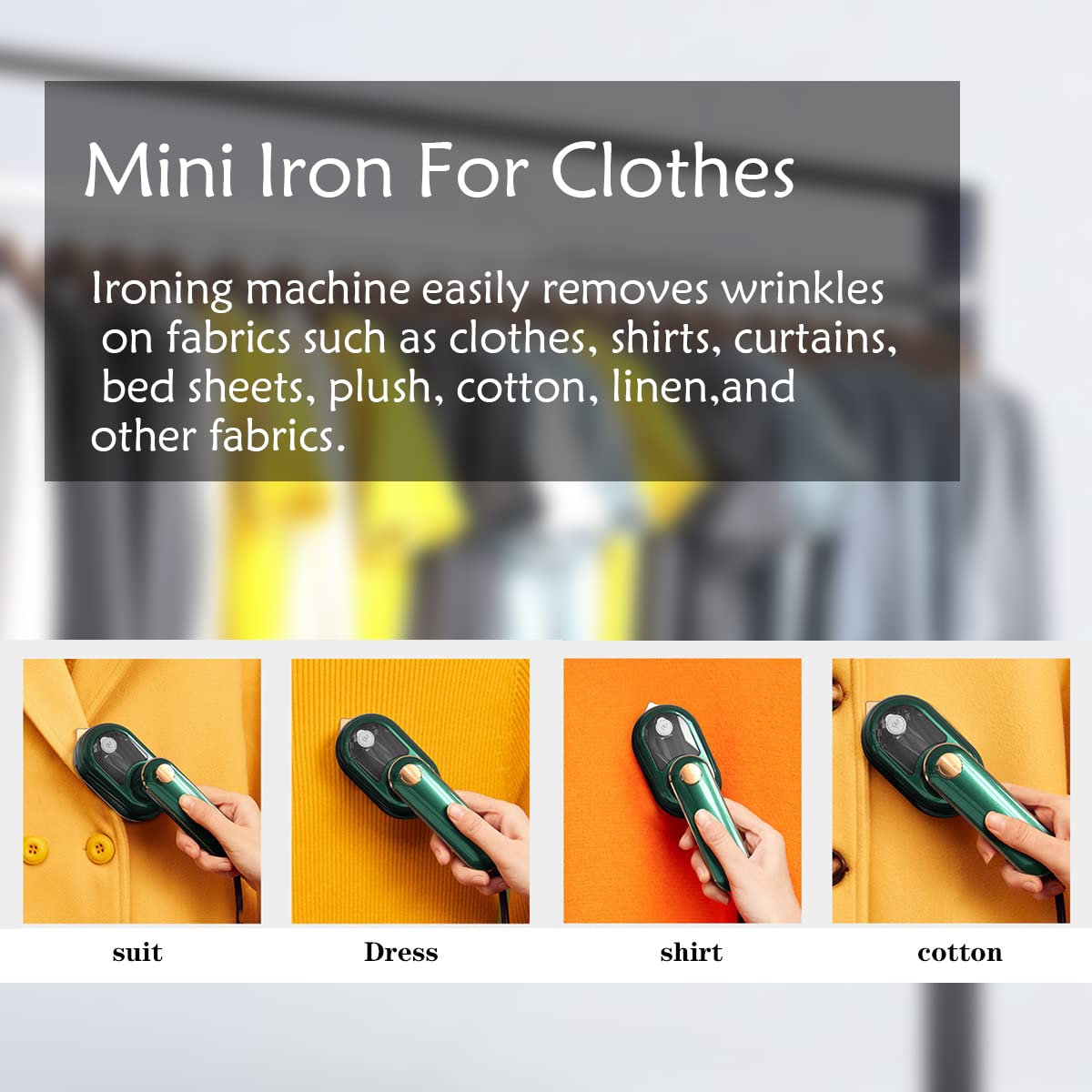 Mini Iron for Clothes, Portable Handheld Steam Iron - Handy Heat Press Small Iron - 360° Ironing Machine for Dry And Wet Ironing Support Dry And Wet Ironing for Home and Travel (Green)