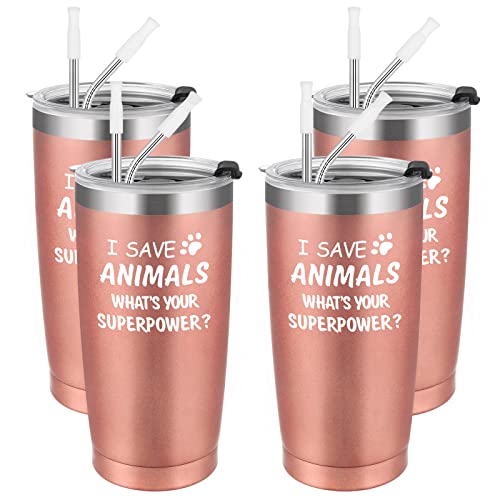 I Save Animals, Whats Your Superpower-Vet Tech Gift Stainless Steel Tumbler with Lid, Birthday Christmas Ideas for Veterinarian Veterinary Technician, Doctor Assistant Graduation(20oz, Rose Gold)