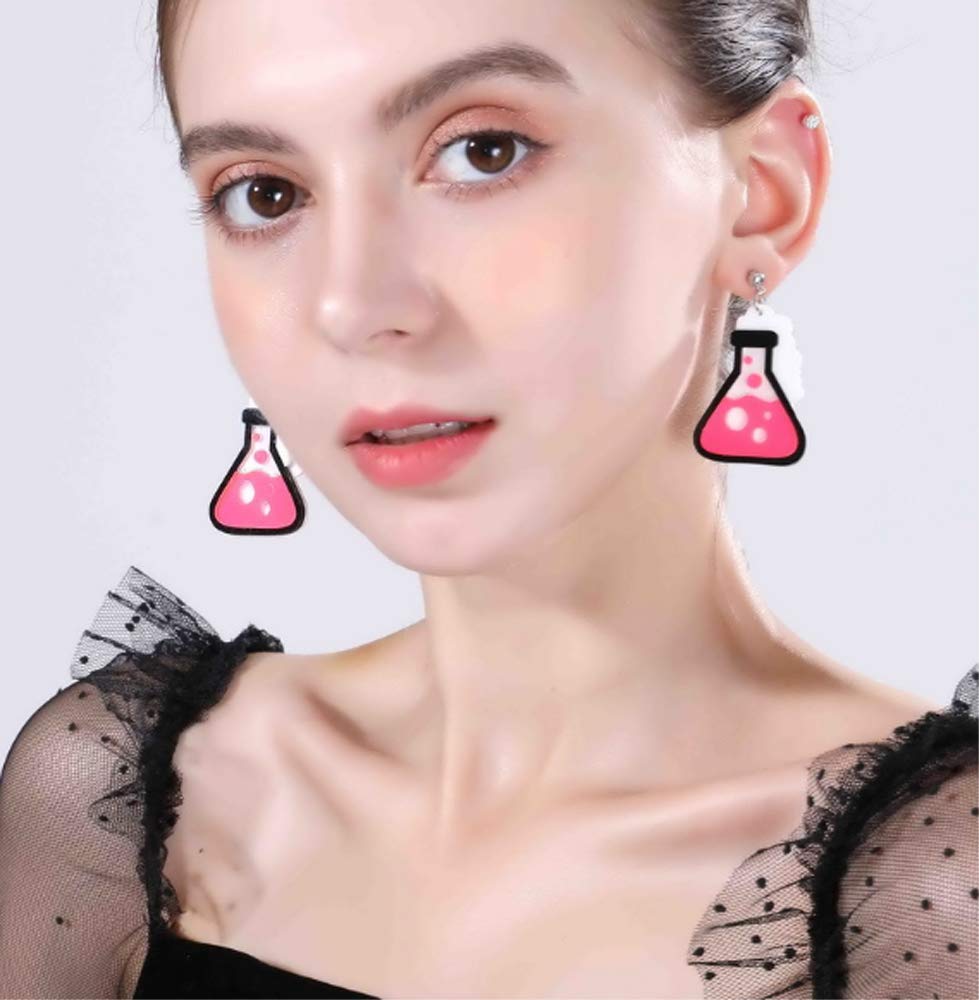 CutieJewelry Potion Bottle Science Lab Chemistry Jar Dangle Cute Earrings (Pink)