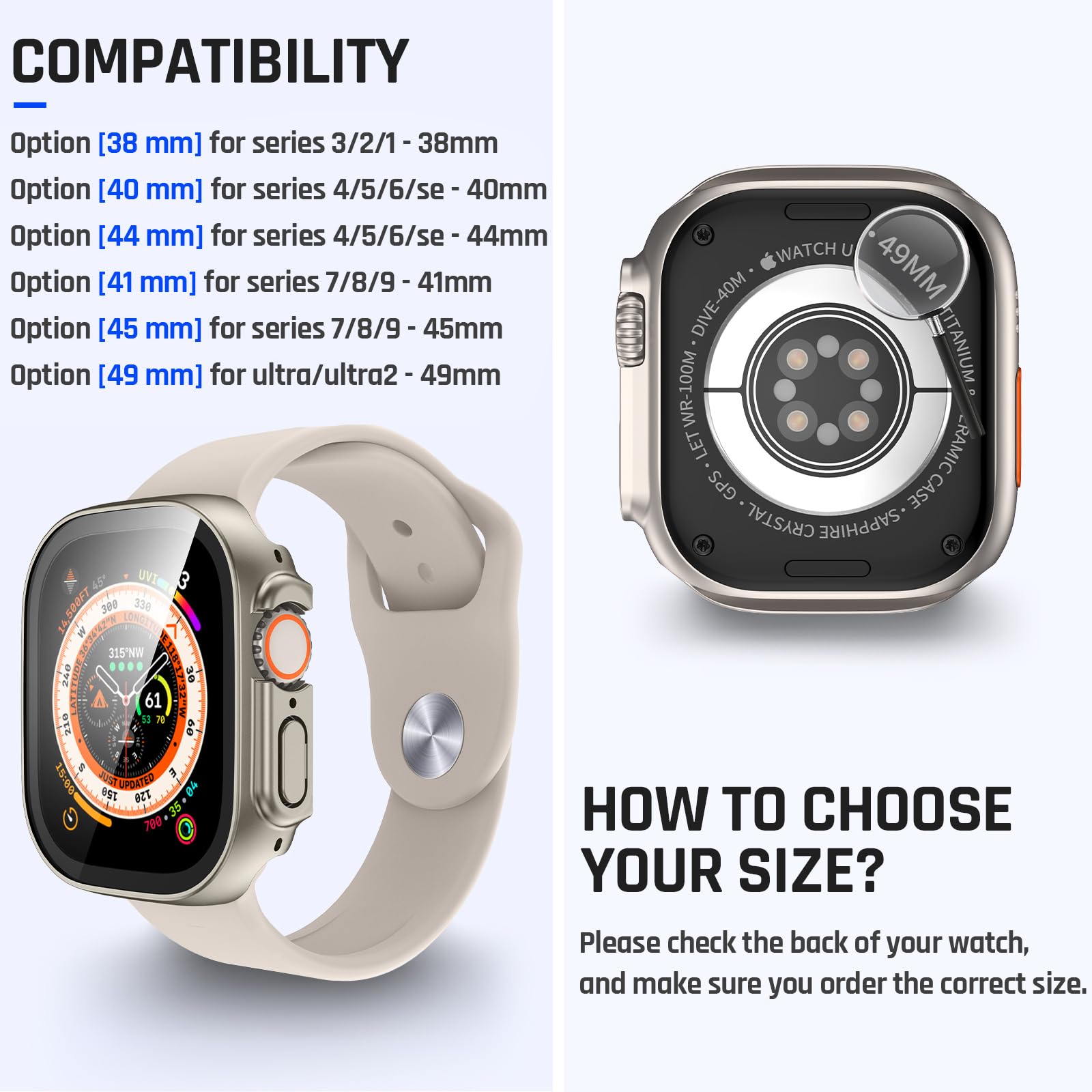 Goton Waterproof Screen Protector Case Compatible for Apple Watch Ultra 2/1 49mm, Hard Bumper with Tempered Glass for iWatch Cover 49 mm