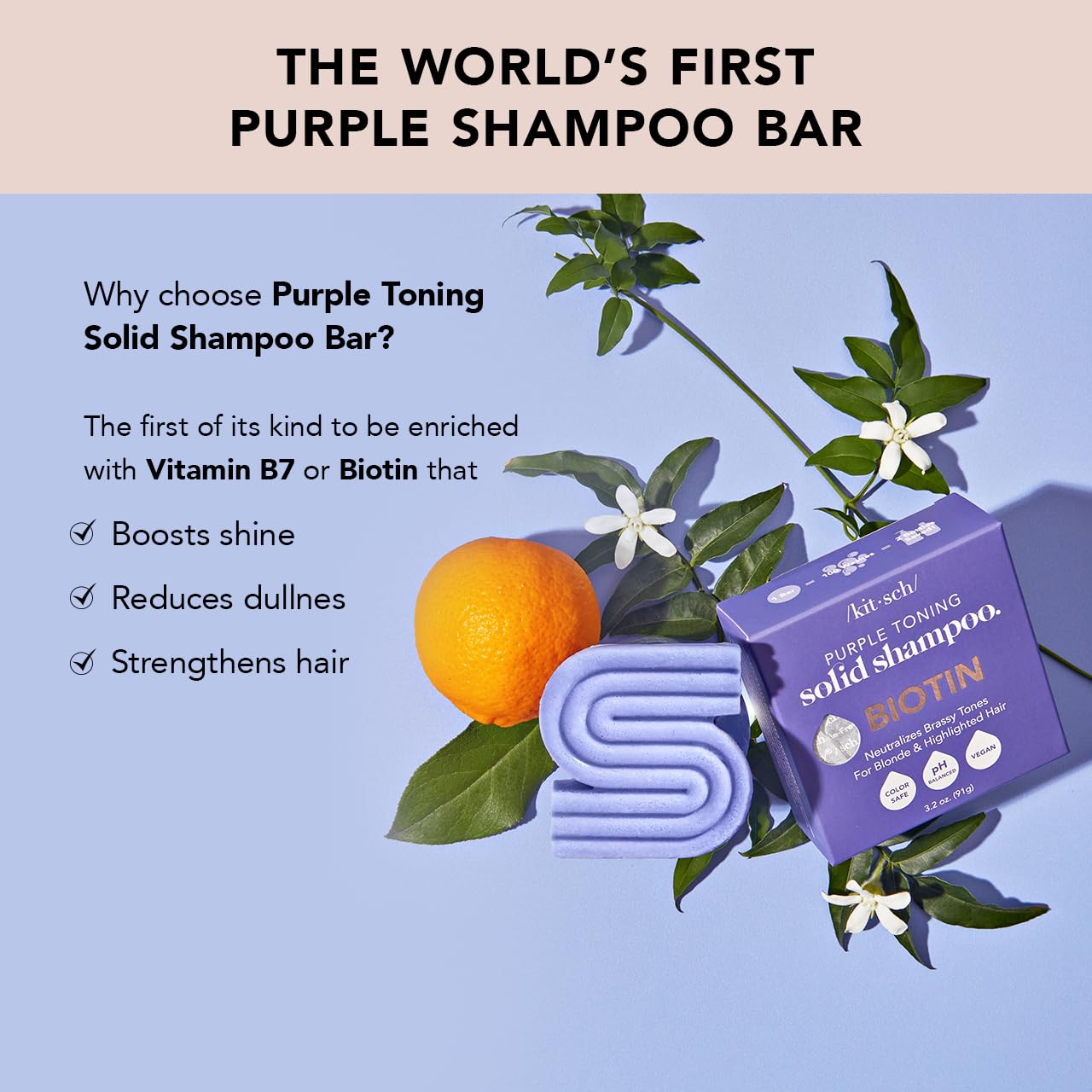 Kitsch Toning Purple Shampoo Bar for Blonde Hair with Biotin for Strengthening Hair & Neutralizing Brassy Tones | Vegan Solid Shampoo Bar for Hair Shine | Zero Waste, 3.2 oz