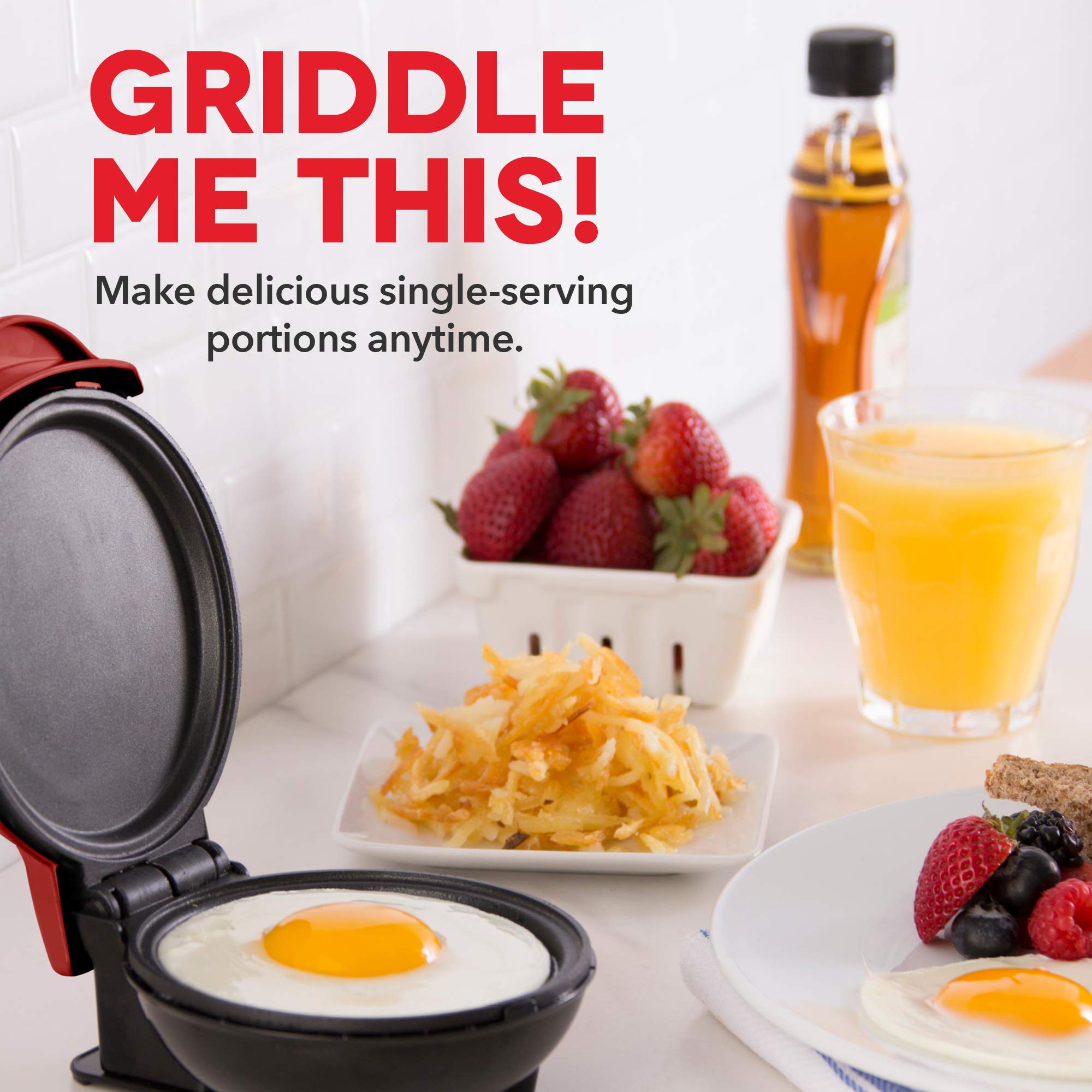 Dash DRCM200GBRD04 Mini Rice Cooker Steamer, Red & DMS001RD Mini Maker Electric Round Griddle for Individual Pancakes, Cookies, Eggs & other on the go Breakfast, Lunch & Snacks, Red