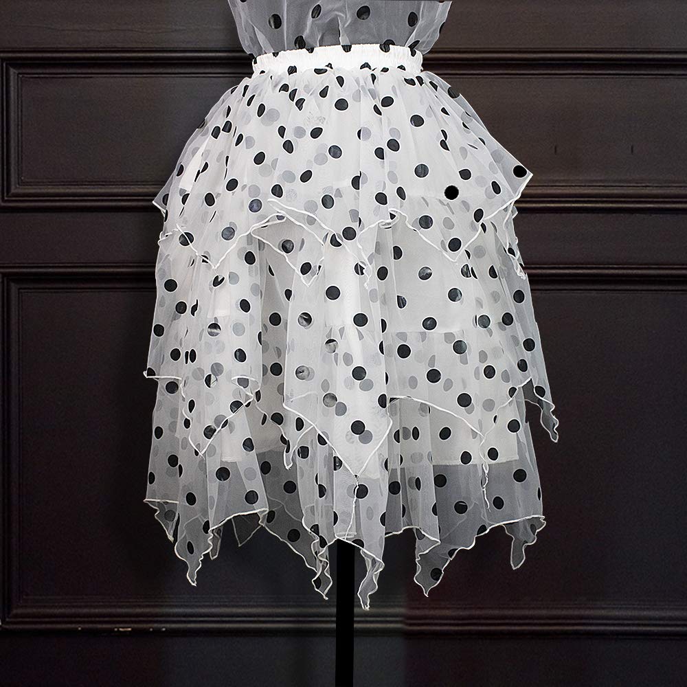 AOMEI Women's Polka Dot 2 Piece Sets Dress Transparent Ruffle Top Blouses Tulle Midi Puffy Skirt