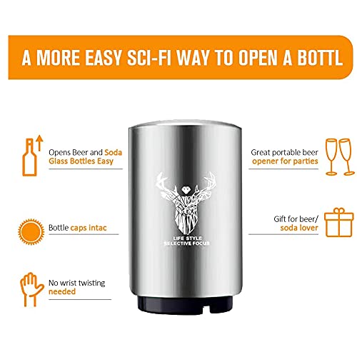 2 Pack Beer Automatic Bottle Opener, Cool Magnetic Bottle Opener for Bartender Tool Fun, Lid Opener, Pushed Down Beer Opener, One-Hand Easy/Funny Lid Beer Bottle Openers Beer Opener (Stainless- 1pcs)