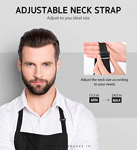 Syntus 4 Pack Adjustable Bib Apron Thicker Version Waterdrop Resistant with 2 Pockets Cooking Kitchen Aprons for Women Men Chef, Black