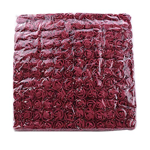 zorpia Mini Fake Rose Flower Heads 144pcs Real Looking Burgundy Fake Roses Head w/Stem for DIY Wedding Bouquets Centerpieces Arrangements Party Baby Shower Home Decorations(Burgundy)