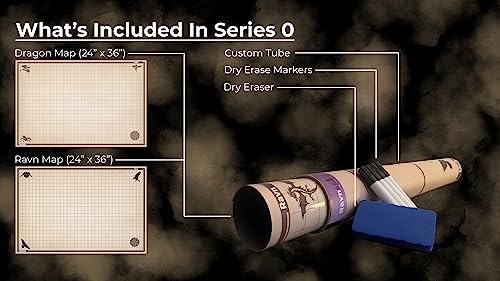 DND Battle Mat Ultimate 2 Pack Starter Set Accessory for RPG Role Playing Games 24" X 36" Ultradurable Non-Staining Dry/Wet Erase Premium Vinyl Battle Grid Ravnspire Series 0 (Series 0)