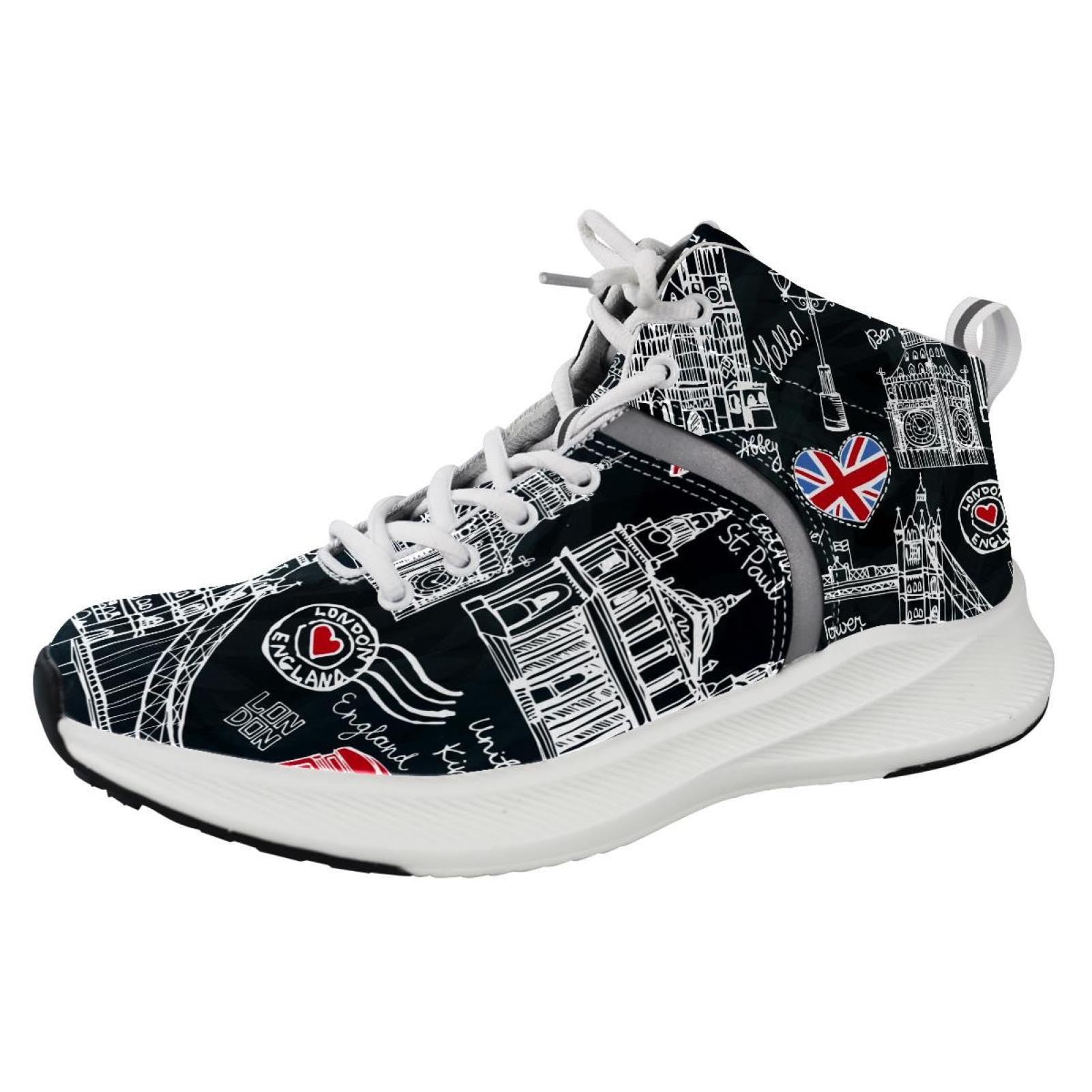 England London Symbols Black Mens Shoes Athletic Running Shoes Lightweight Sneakers Walking Gym Shoes