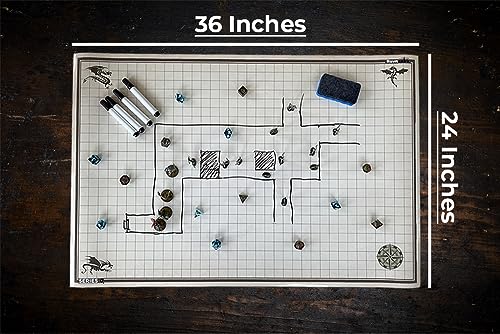 DND Battle Mat Ultimate 2 Pack Starter Set Accessory for RPG Role Playing Games 24" X 36" Ultradurable Non-Staining Dry/Wet Erase Premium Vinyl Battle Grid Ravnspire Series 0 (Series 0)