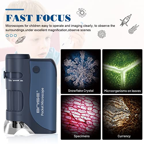 Pocket Microscope 60X-120X, Portable Handheld Microscope for Kids, Mini Microscope with 5pcs Microscope Slides for Learning, Education and Exploring