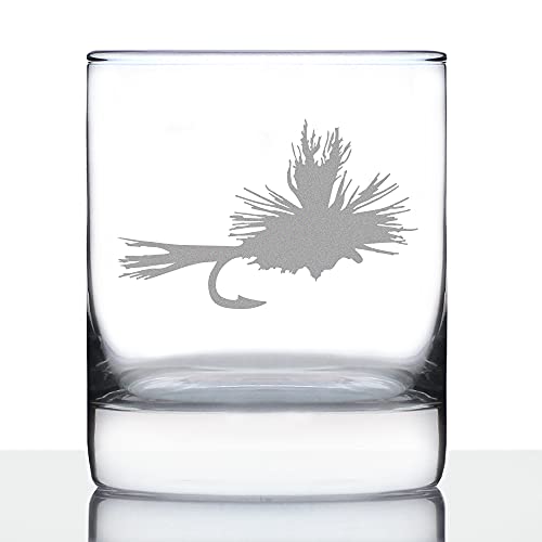 Fly Fishing Whiskey Rocks Glass - Unique Flyfishing Themed Gifts for Fishermen - 10.25 Oz Glasses