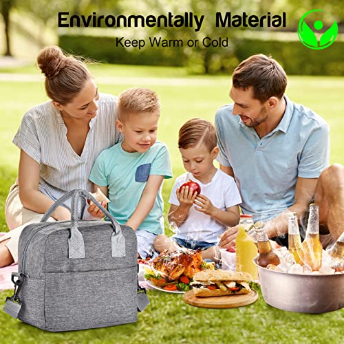 Lunch Bag for Women, stocking stuffers,Insulated Lunch Box Bag for Men,lunch bag with shoulder strap, Lunch Tote Bag for Women,Thermos lunch bag,Simple modern lunch bag,cooler lunch bag(Grey)