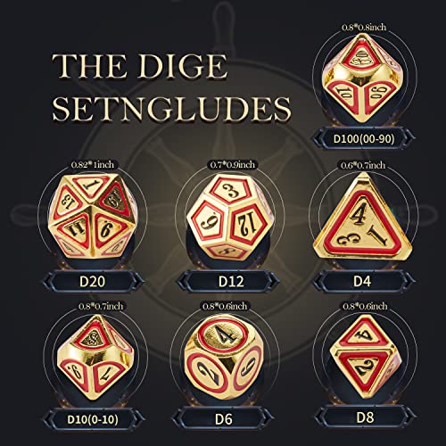 Kopana DND Metal Dice Set, 7-Piece Polyhedral Dragon Metal Dice Suitable for Role Playing Game(with Storage Bag&Gift Case)