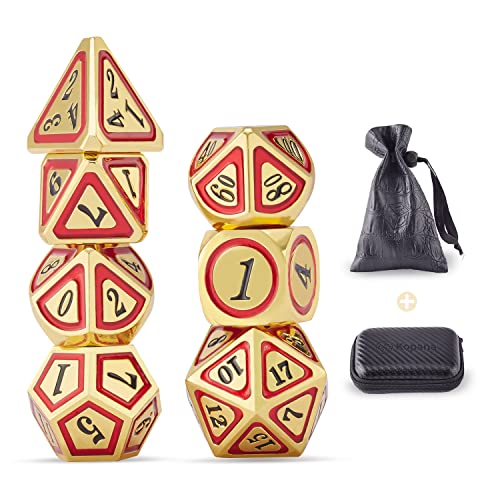 Kopana DND Metal Dice Set, 7-Piece Polyhedral Dragon Metal Dice Suitable for Role Playing Game(with Storage Bag&Gift Case)