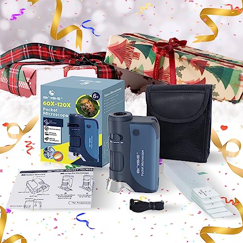 Pocket Microscope 60X-120X, Portable Handheld Microscope for Kids, Mini Microscope with 5pcs Microscope Slides for Learning, Education and Exploring