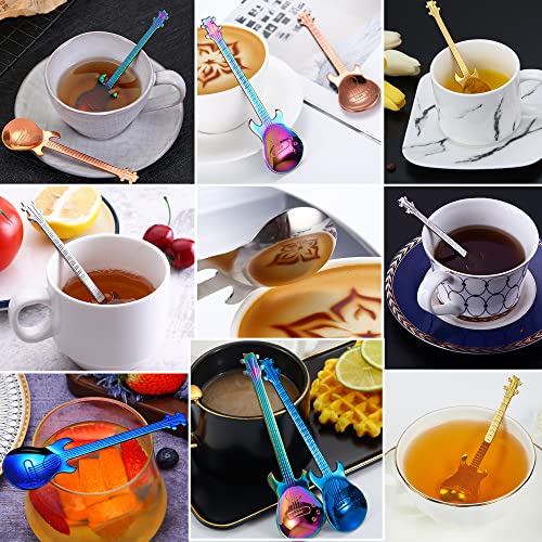 Guitar Spoons Coffee Teaspoon, ESRISE Musical Coffee Gifts for Men, Stainless Steel Cute Demitasse Tea Spoon (Multicolor)