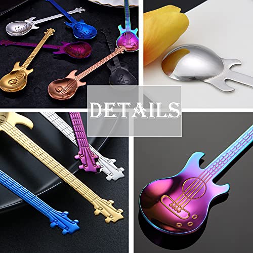 Guitar Spoons Coffee Teaspoon, ESRISE Musical Coffee Gifts for Men, Stainless Steel Cute Demitasse Tea Spoon (Multicolor)
