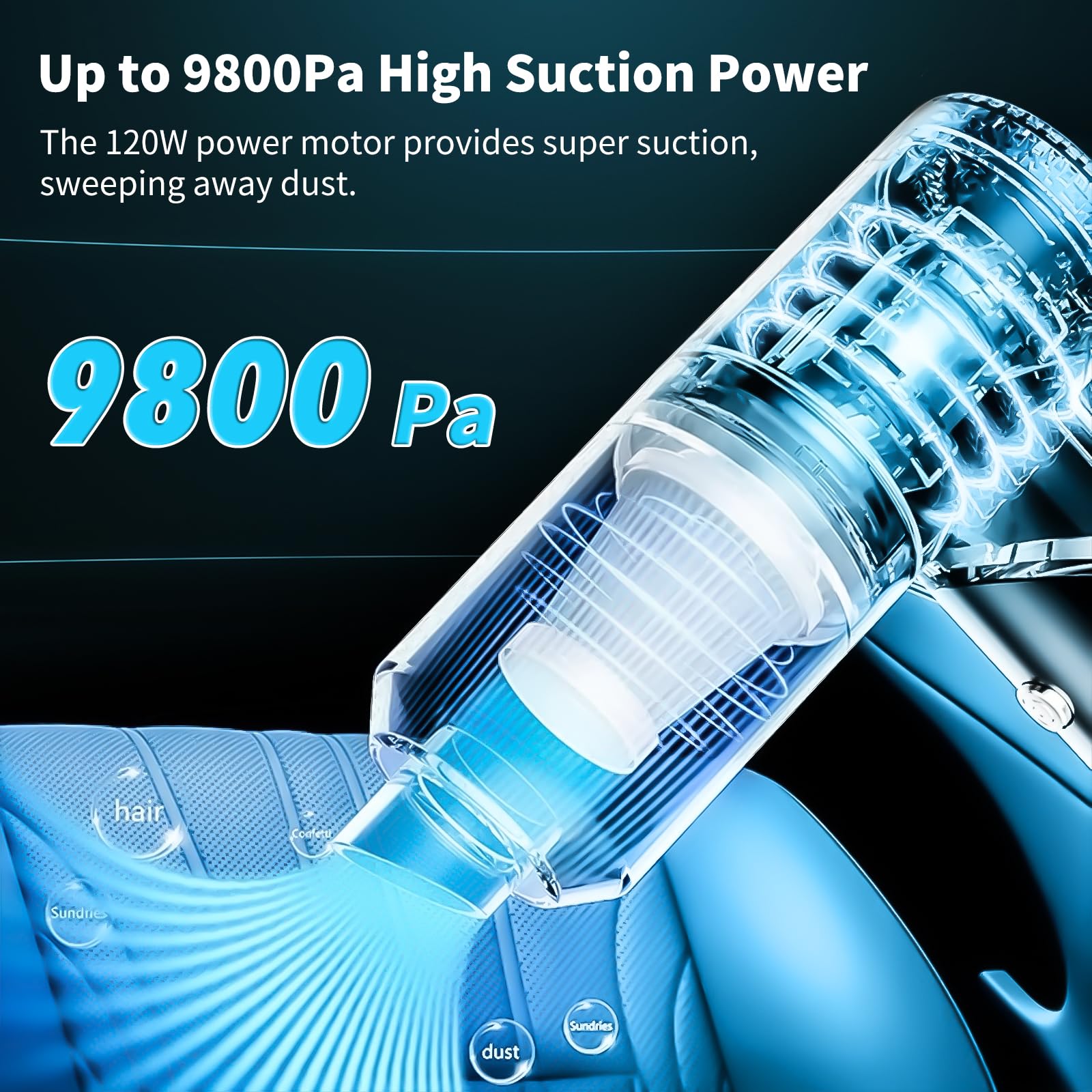 LIINCCRA Car Vacuum Cleaner, High Power 9800Pa/150W Handheld Cleaner, Cordless Rechargeable Car Vacuum Portable for Car, Mini Vacuum Cleaner for Home and Office