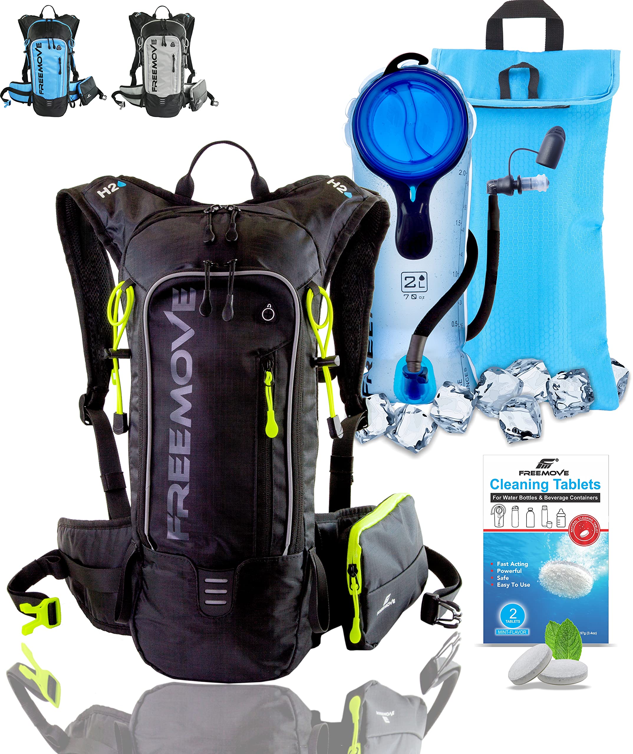 FREEMOVE Hydration Water Backpack 3in1 with 2L Bladder & Insulated Backpack Cooler Bag - a Complete Hydration Solution - Ideal Hydro Camel Back Pack for Hiking, Biking, Running, Cycling, MTB & Rave