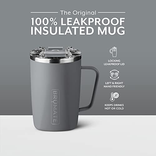 BrüMate Toddy - 16oz 100% Leak Proof Insulated Coffee Mug with Handle & Lid - Stainless Steel Coffee Travel Mug - Double Walled Coffee Cup (Matte Gray)