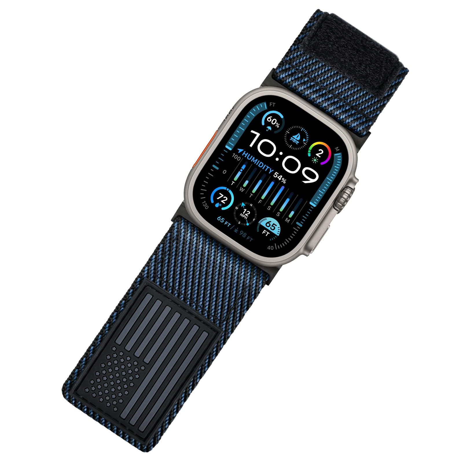 Tefeca Fortitude Series USA Flag Ultrawide Band Compatible with Apple Watch Ultra 2/Ultra 49mm, Series 10 46mm, Series 9/8/7 45mm, SE2/SE/6/5/4 44mm(Onyx, M/L for 49mm/46mm/45mm/44mm)