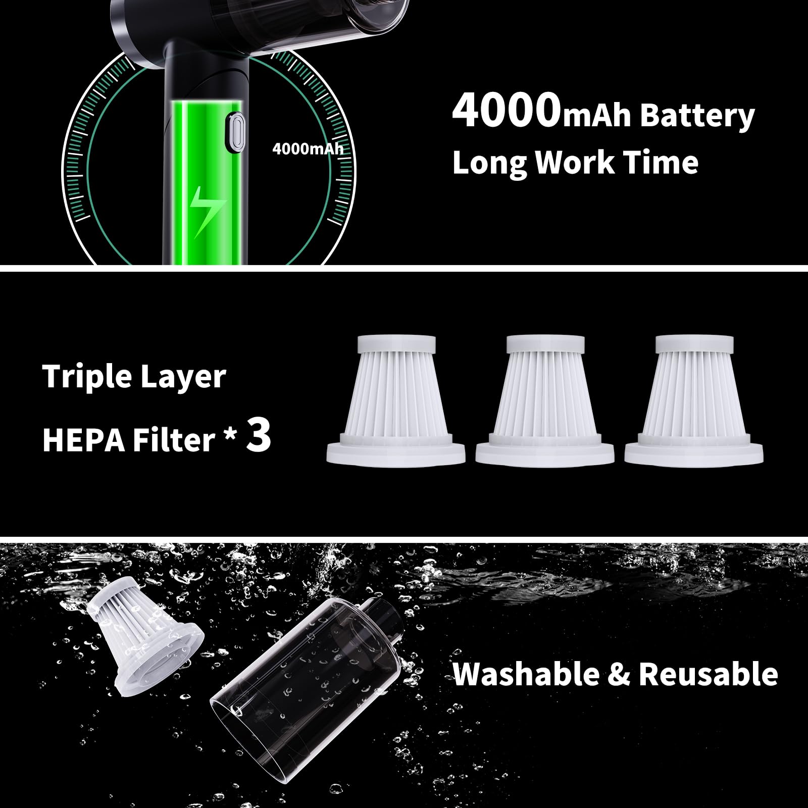 LIINCCRA Car Vacuum Cleaner, High Power 9800Pa/150W Handheld Cleaner, Cordless Rechargeable Car Vacuum Portable for Car, Mini Vacuum Cleaner for Home and Office