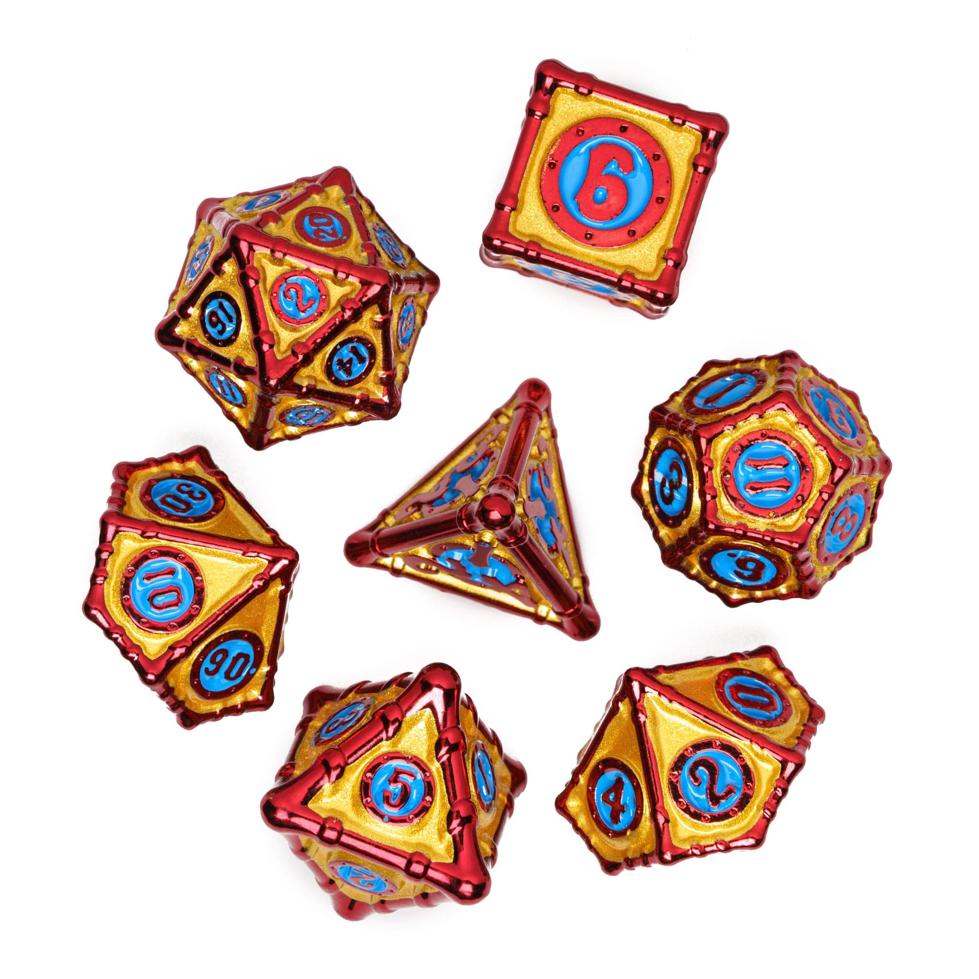 UDIXI Metal DND Dice Set, 7PCS Polyhedral D&D Dice Set Pipe d n d Dice for Dungeons and Dragons Gift, Metal Dice Set d&d for Role Playing Dice(Golden Blue)