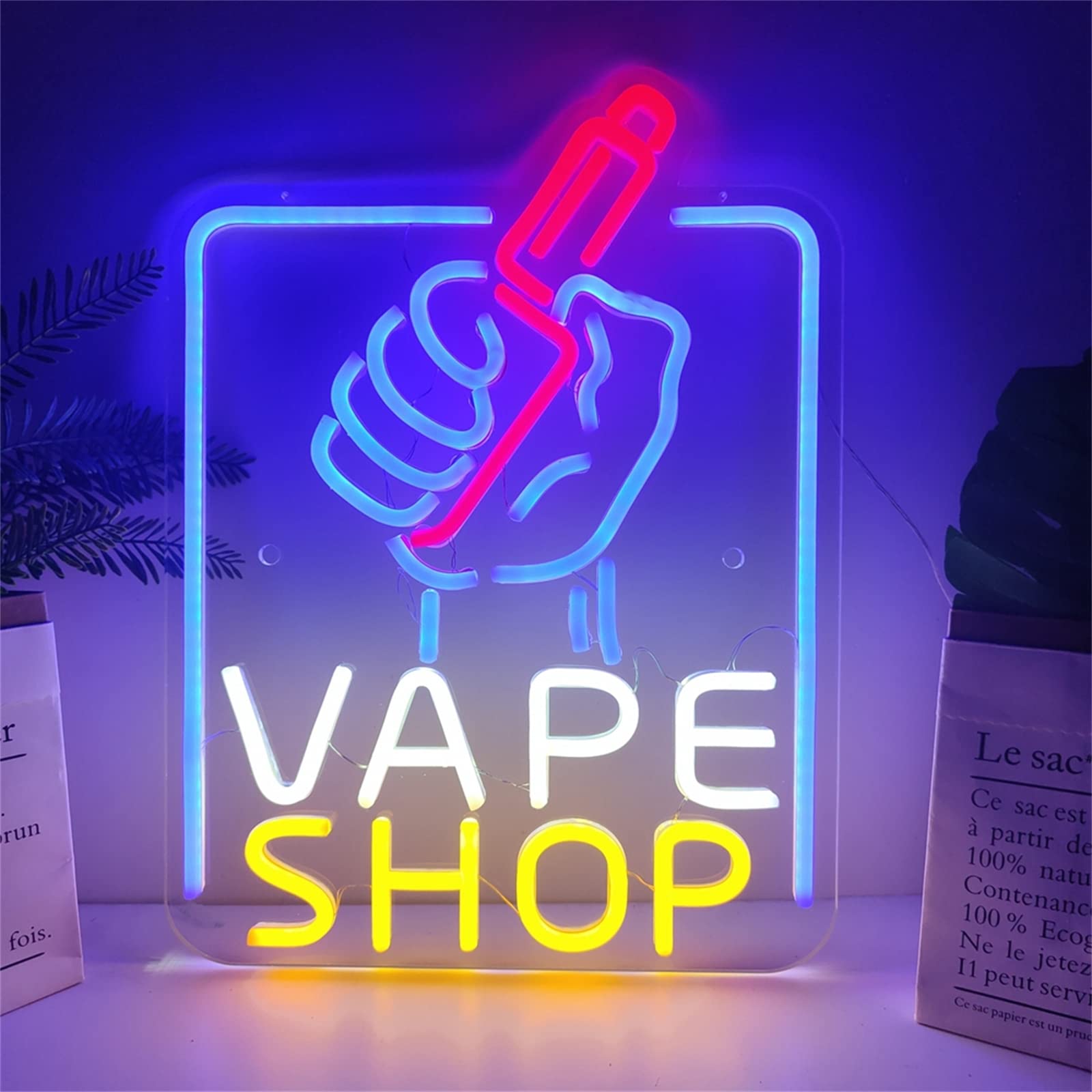 Vape Shop LED Neon Sign, Business Advertising Logo Atmosphere Decor Lamp Neon Lights, 50x38cm/20x15" Window Wall Hanging Luminous Signboard Man Cave Night Lights