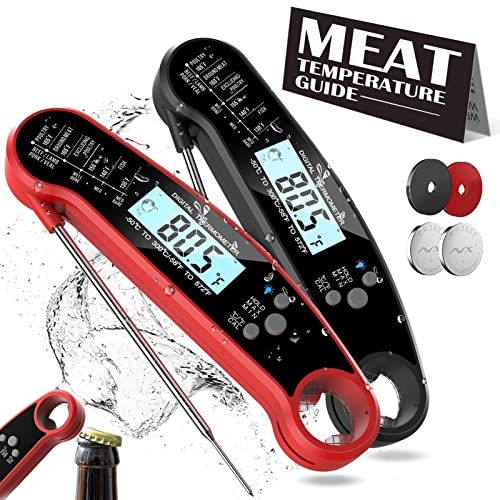Digital Meat Thermometer with Probe, Instant Read Food Thermometer for Grilling BBQ, Kitchen Cooking, Baking, Liquids, Candy & Air Fryer - IP67 Waterproof, Backlight & Calibration - 2 Pack
