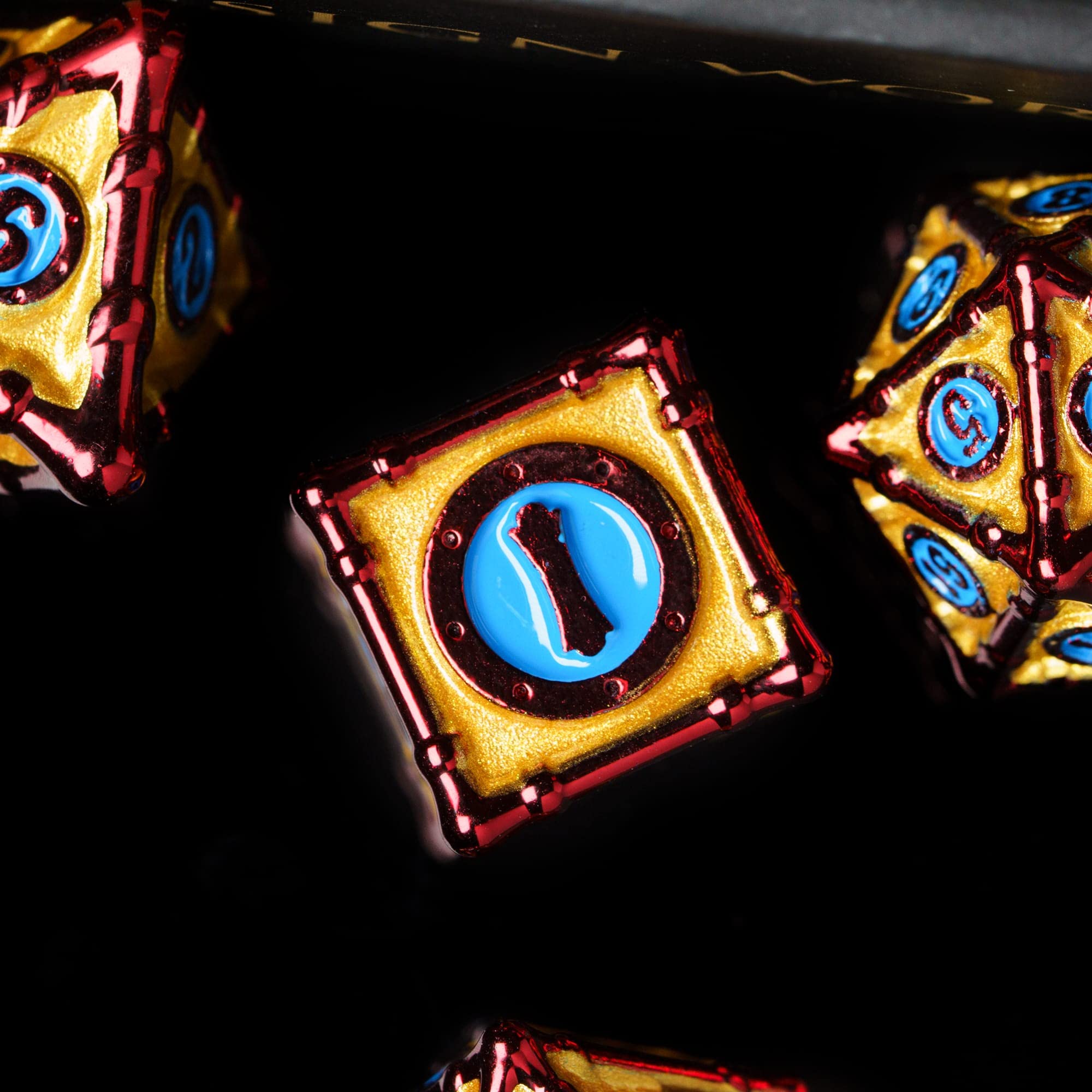 UDIXI Metal DND Dice Set, 7PCS Polyhedral D&D Dice Set Pipe d n d Dice for Dungeons and Dragons Gift, Metal Dice Set d&d for Role Playing Dice(Golden Blue)