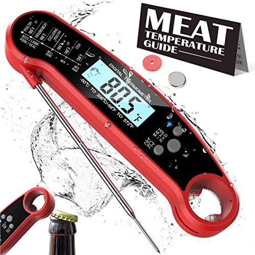 Digital Meat Thermometer with Probe, Instant Read Food Thermometer for Grilling BBQ, Kitchen Cooking, Baking, Liquids, Candy & Air Fryer - IP67 Waterproof, Backlight & Calibration - 2 Pack