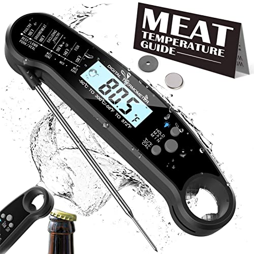 Digital Meat Thermometer with Probe, Instant Read Food Thermometer for Grilling BBQ, Kitchen Cooking, Baking, Liquids, Candy & Air Fryer - IP67 Waterproof, Backlight & Calibration - 2 Pack