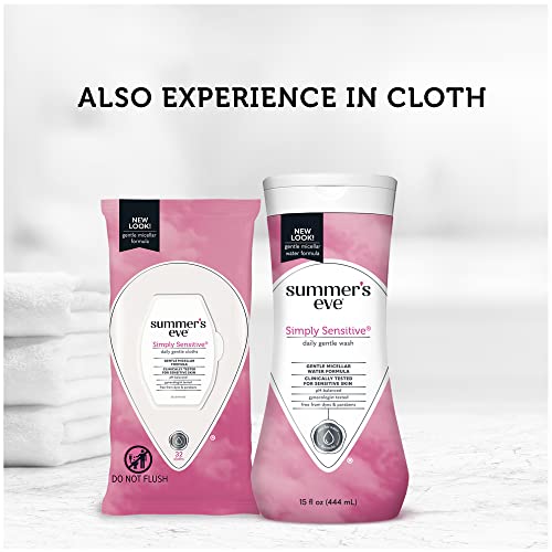 Summer's Eve Cleansing Wash, Simply Sensitive, pH-Balanced, Dermatologist & Gynecologist Tested, 15 Fl Oz (Pack of 2)