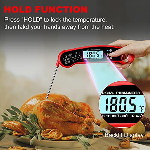 Digital Meat Thermometer with Probe, Instant Read Food Thermometer for Grilling BBQ, Kitchen Cooking, Baking, Liquids, Candy & Air Fryer - IP67 Waterproof, Backlight & Calibration - 2 Pack