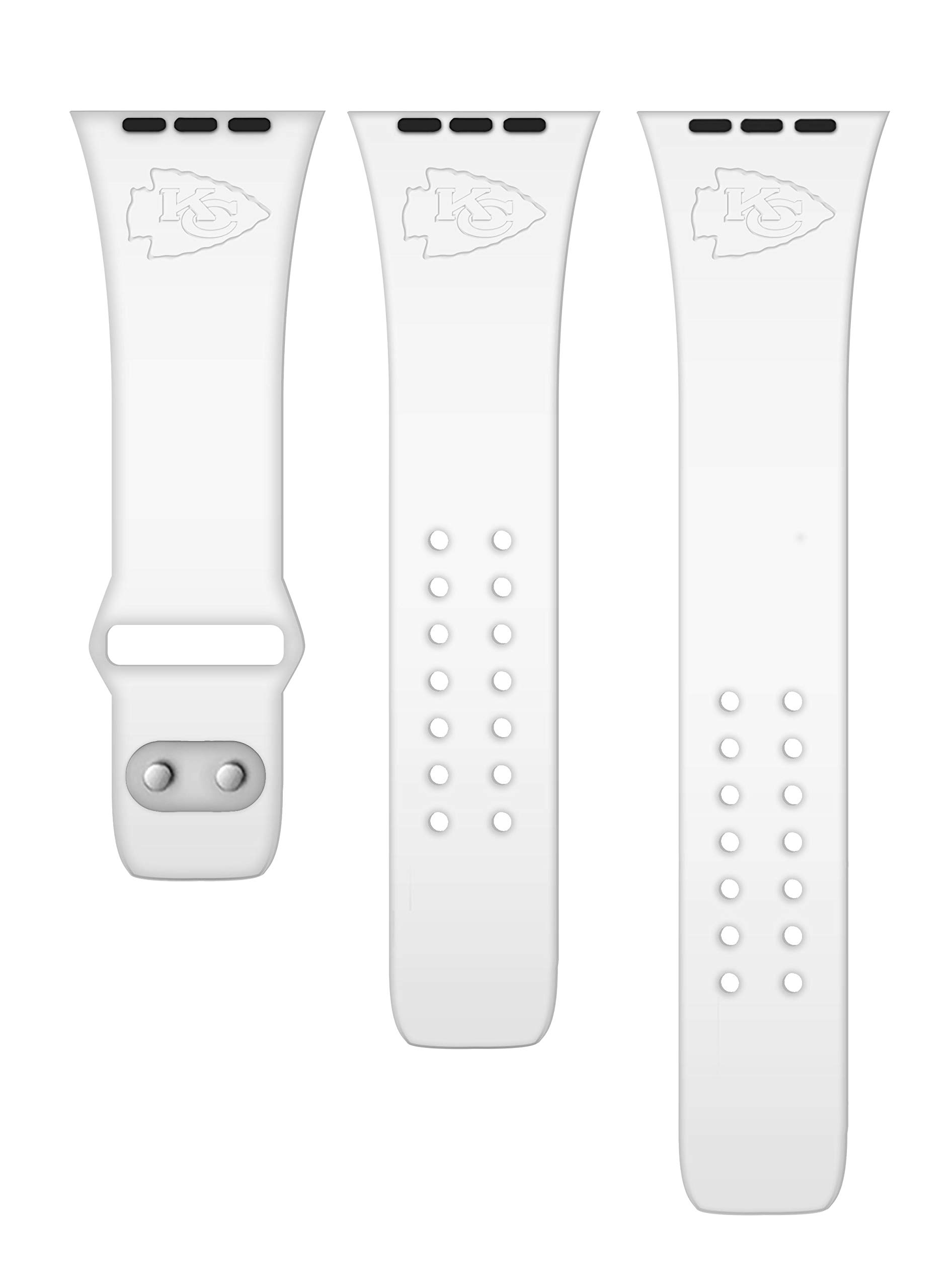 Game Time Kansas City Chiefs Engraved Silicone Sport Watch Band Compatible with Apple Watch (38/40mm White)