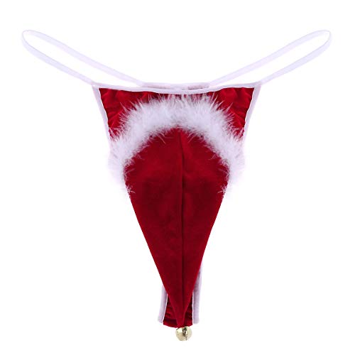 YOOJOO Men's Novelty Thongs Funny G-String Pouch Bikini Christmas Santa Hat Underwear Gag Gifts Santa Bell Large