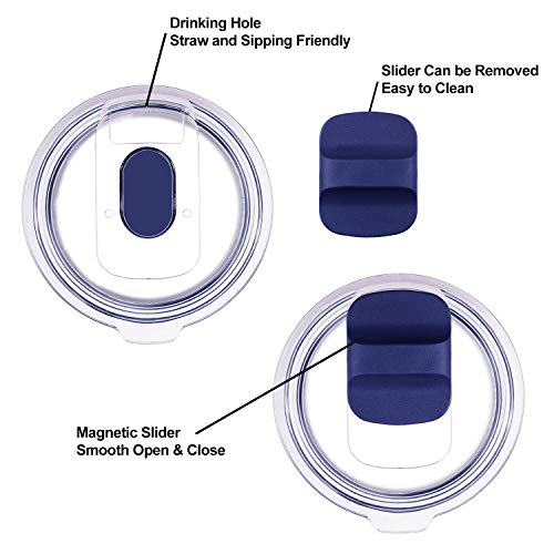 Compatible with YETI Rambler, Ozark Trail, Old Style Rtic, and More - Magnetic Slider Switch Spill Proof Tumbler Cover (Navy&Black 10/20oz)2 Count (Pack of 1)