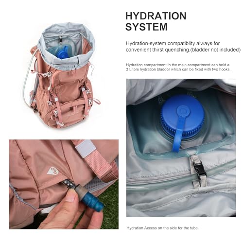 MOUNTAINTOP 60L Internal Frame Hiking Backpack for Women with Rain Cover for Camping Traveling Backpacking Pink