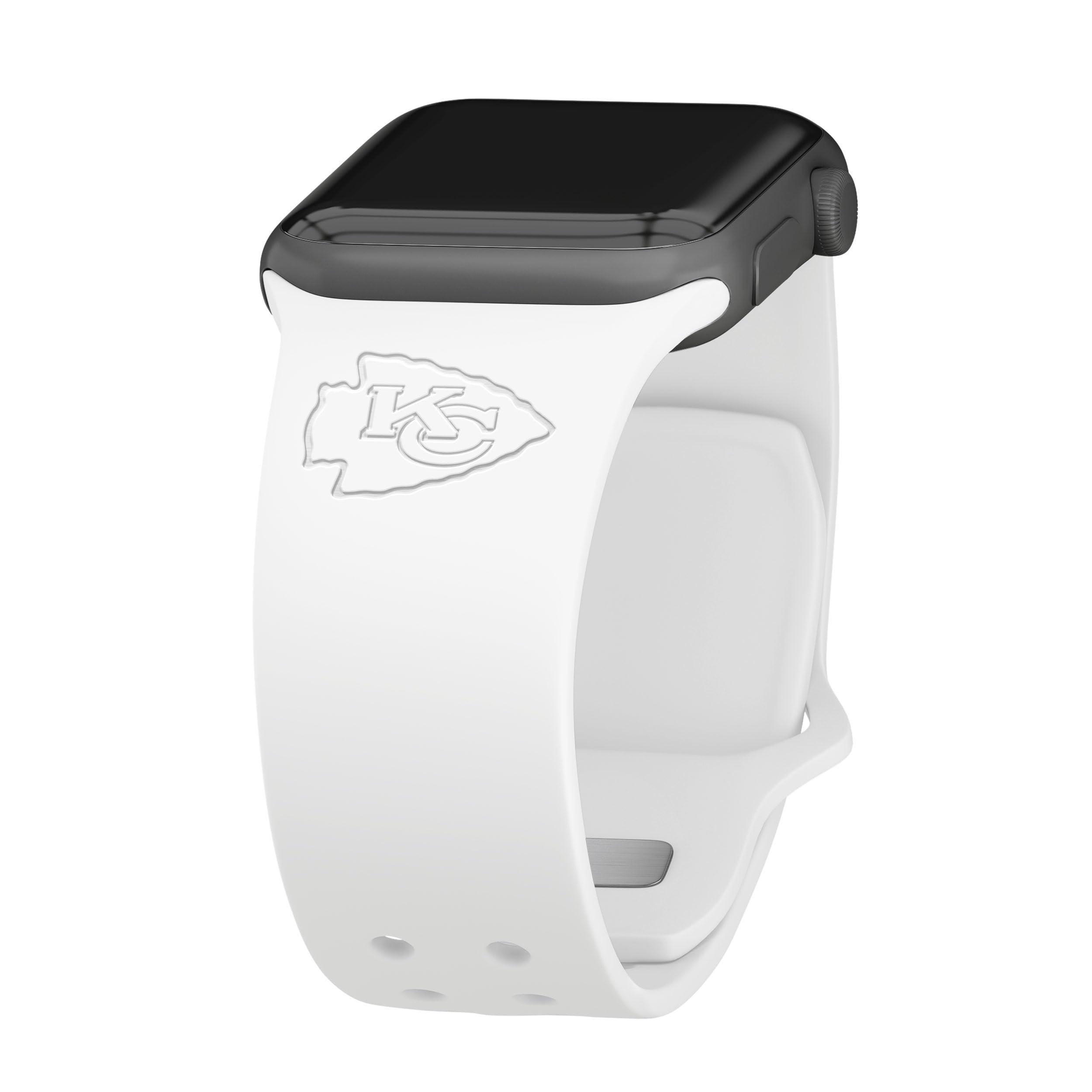 Game Time Kansas City Chiefs Engraved Silicone Sport Watch Band Compatible with Apple Watch (38/40mm White)