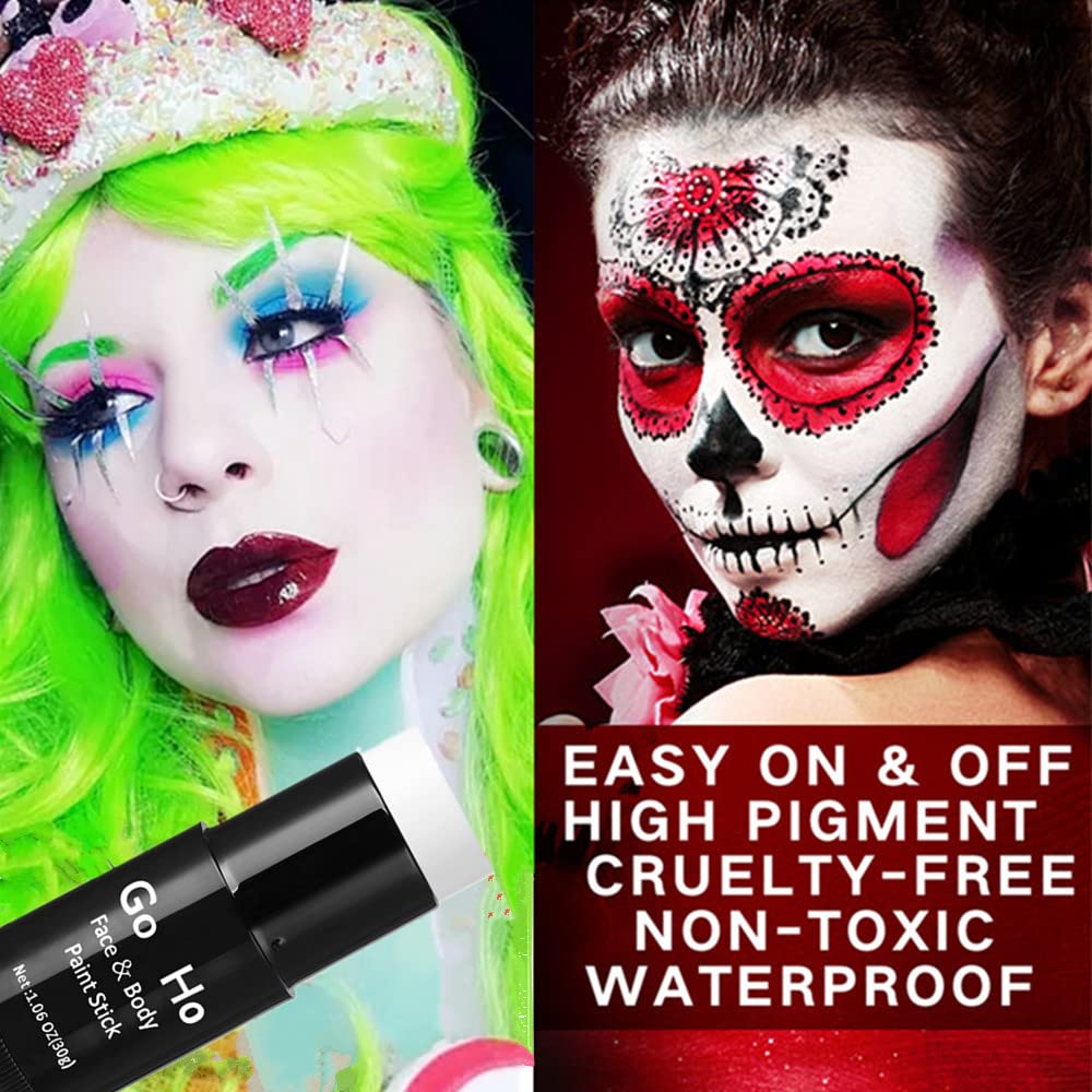 Go Ho Cream-Blendable Light Blue Face Paint Stick (1.06 Oz),Full-coverage Pale Blue Face Body Paint Stick for Halloween Cosplay SFX Corpse Bride Sally Makeup,Waterproof Blue Eye Black Stick
