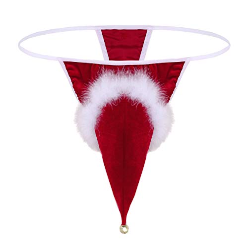 YOOJOO Men's Novelty Thongs Funny G-String Pouch Bikini Christmas Santa Hat Underwear Gag Gifts Santa Bell Large