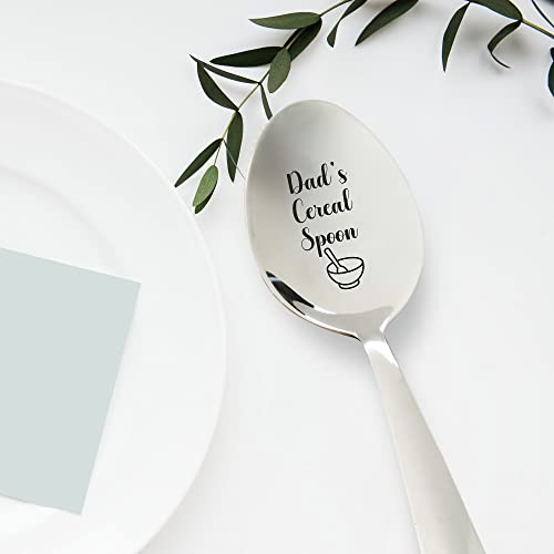 Weefair Gift For Fathers Day Cereal Lover Dad Spoon | Dads Engraved Grandfather Father In Law Birthday Anniversary Christmas Stocking Stuffer Stainless Steel Silverware Size 7 Inch, Silver